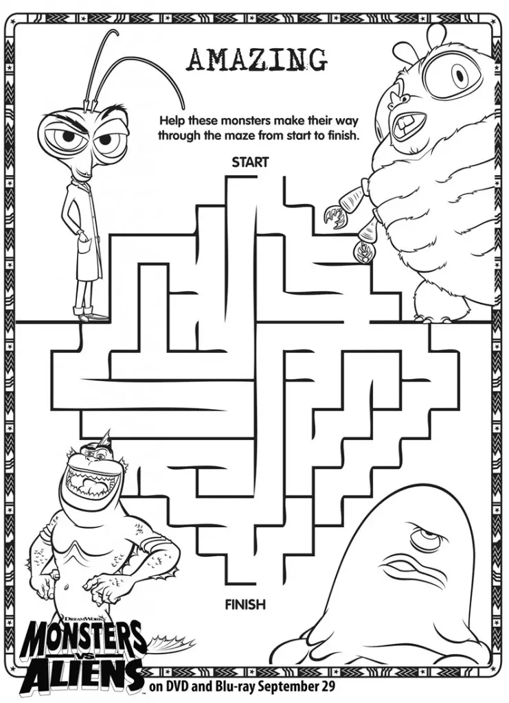 Monsters vs Aliens Maze Printable – Printables for Kids – free word ...