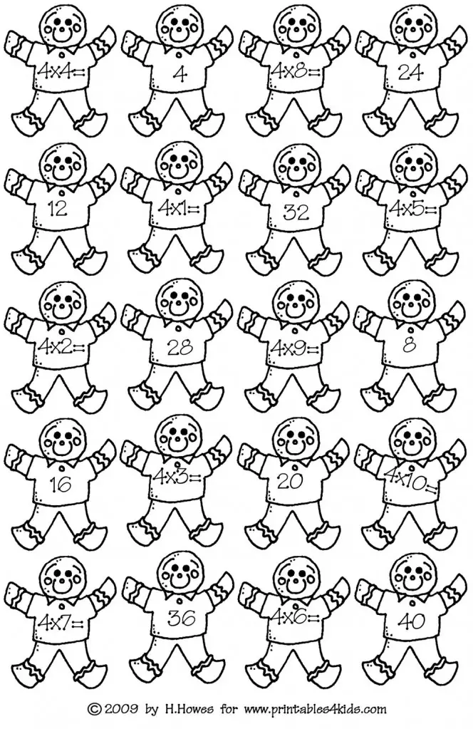 Gingerbread Math Facts Fours Multiplication – Printables for Kids ...