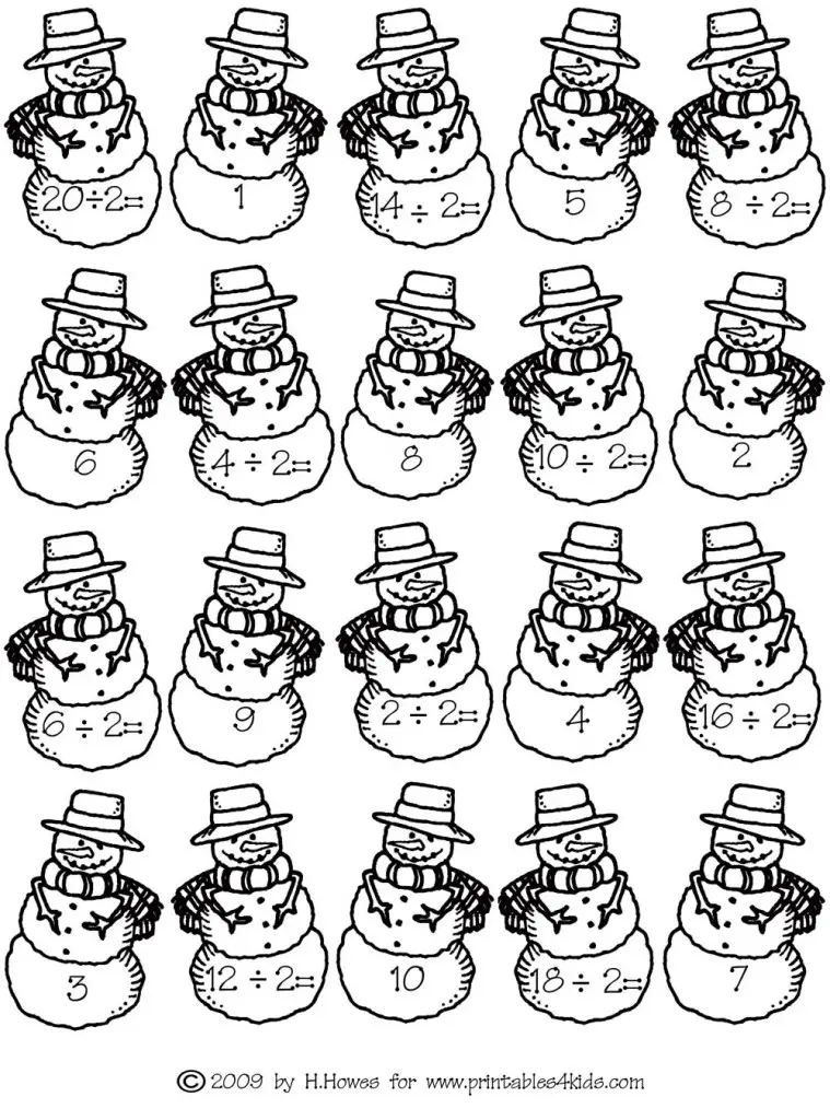 Math Facts Division Twos Snowman – Printables for Kids – free word ...